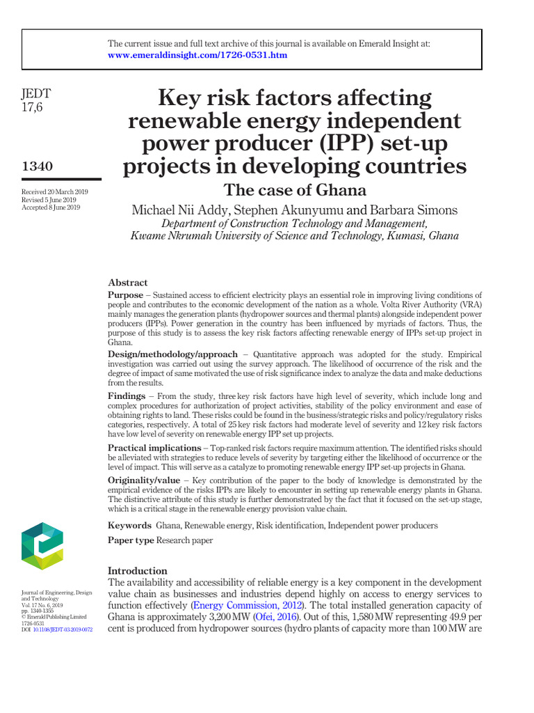 Key Risk Factors Affecting | PDF | Risk | Renewable Energy