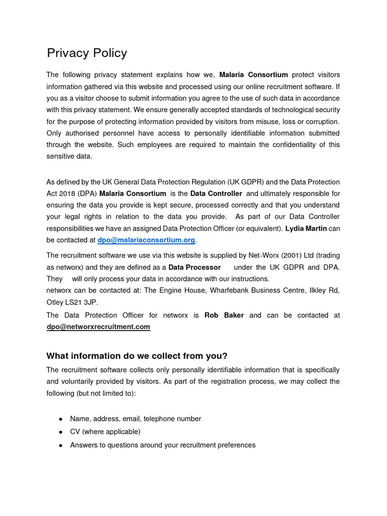Malaria Consortium_Privacy Policy_Candidate Account | PDF | Privacy | Information