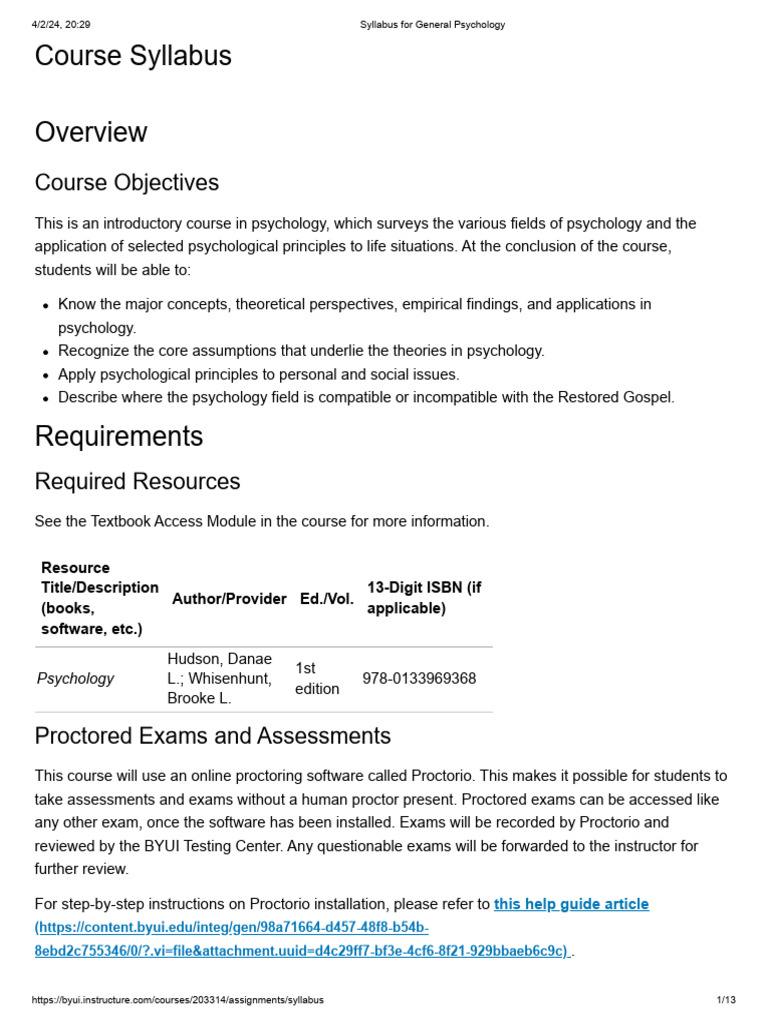 Syllabus For General Psychology | PDF | Psychology | Turnitin