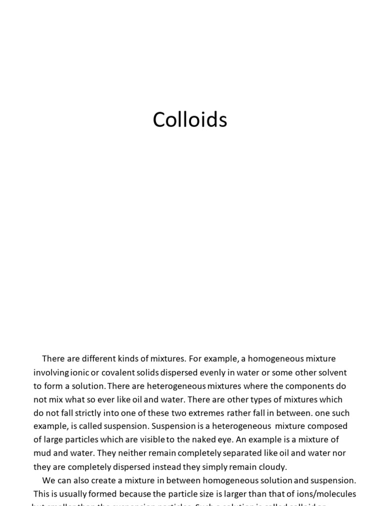 Colloids | PDF | Colloid | Mixture