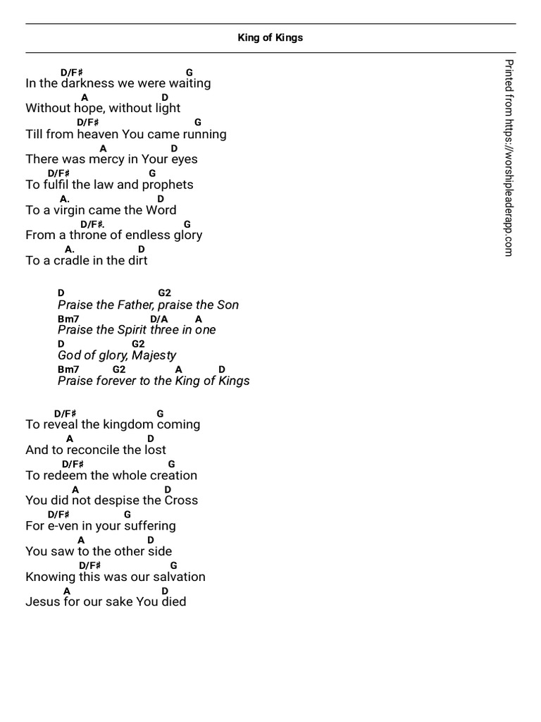 King of Kings Lyrics and Chords | PDF | Glory (Religion) | Jesus