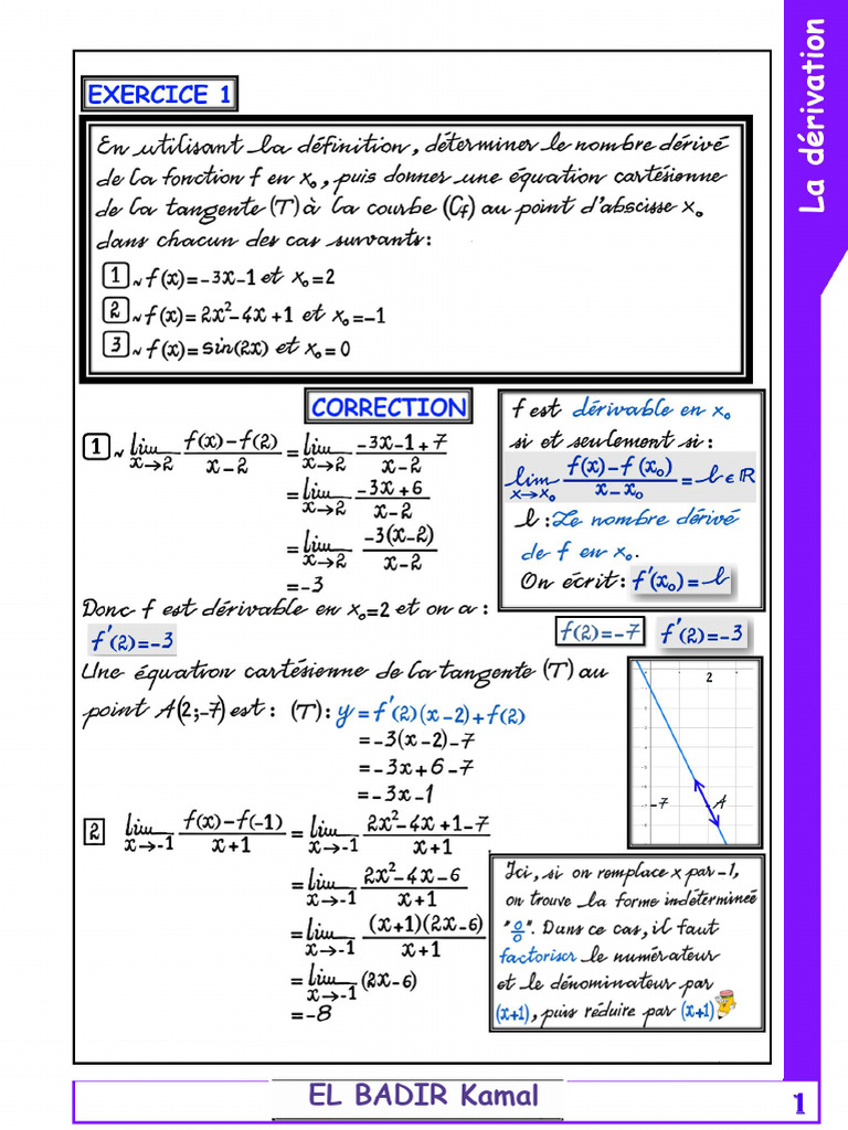 La Dérivation Exercices Corrigés | PDF