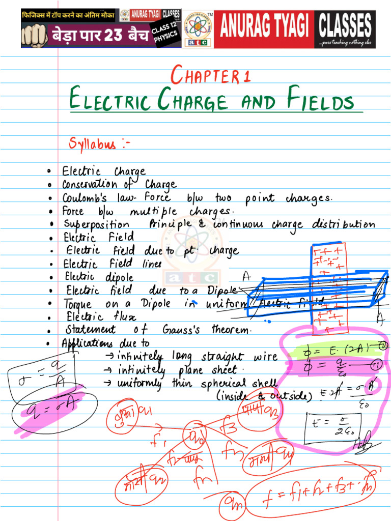Electric Charges and Field Short Notes | PDF | Electric Field ...