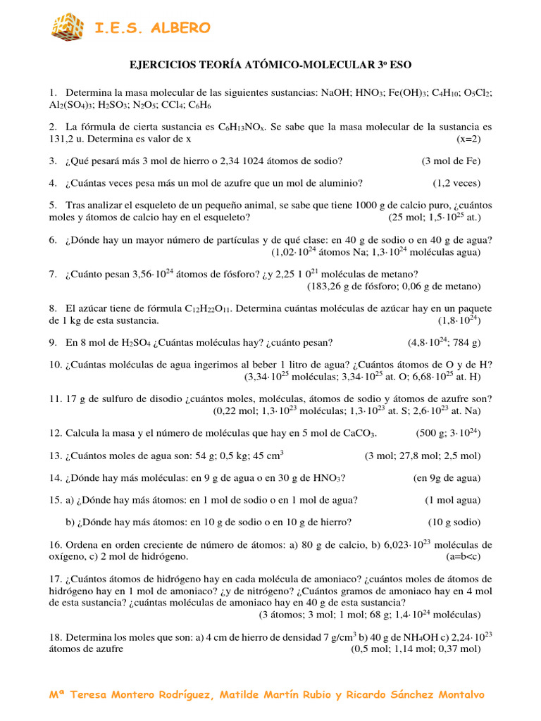 Ejercicios Mol | PDF | Mole (Unidad) | Átomos