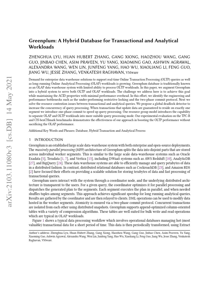 Greenplum: Hybrid OLTP & OLAP Database | PDF | Databases | Database Transaction