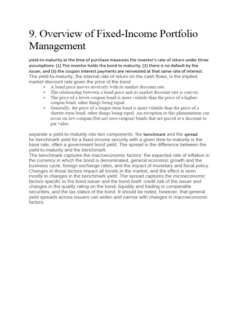 Overview of Fixed-Income Portfolio Management | PDF | Bond Duration | Bonds (Finance)