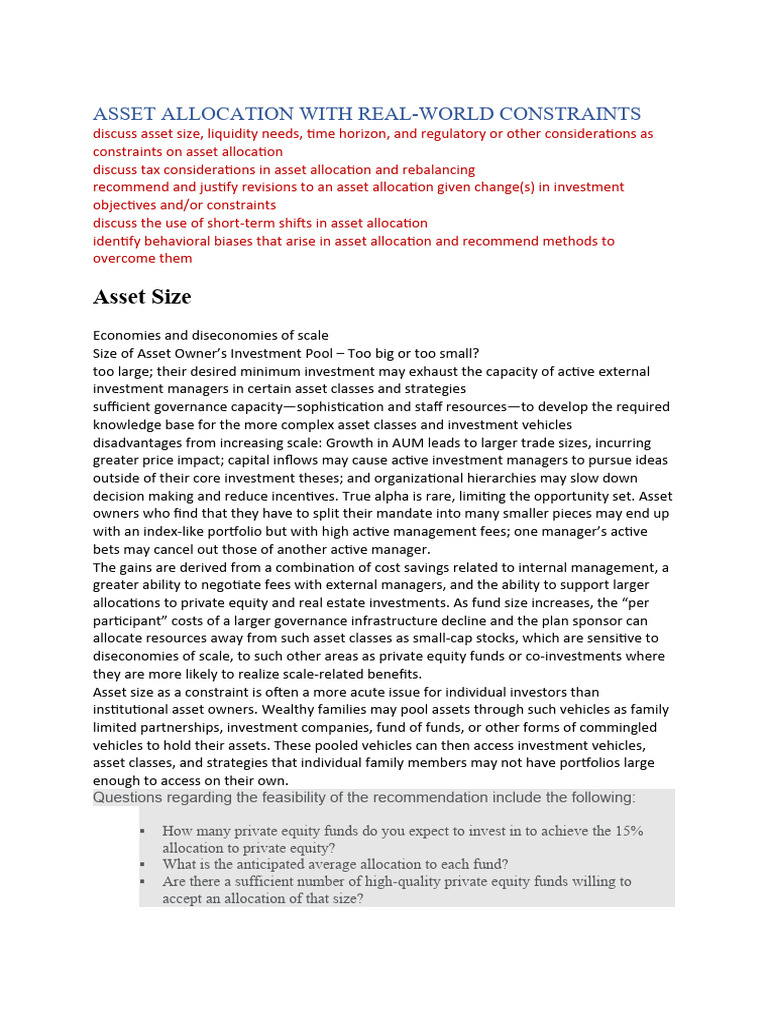 Asset Allocation With Real World Constraints | PDF | Asset Allocation ...
