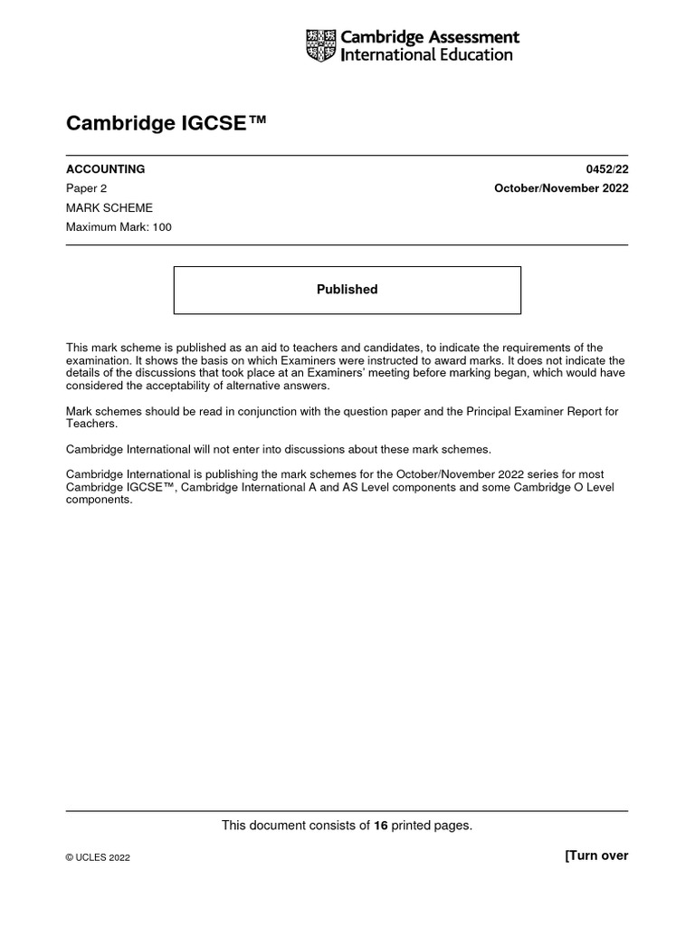 Cambridge IGCSE ™: Accounting 0452/22 October/November 2022 | PDF ...
