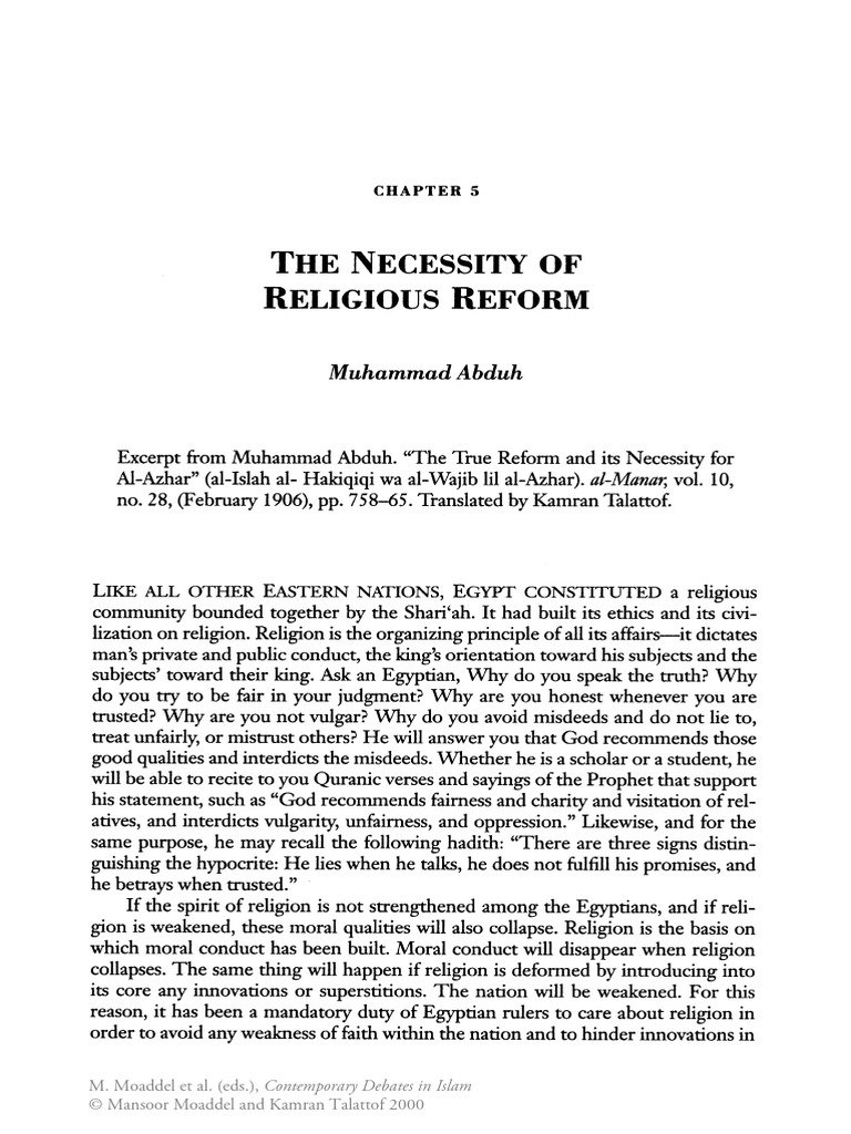 Abduh - The Necessity of Regligious Reform | PDF | Faith | Hadith
