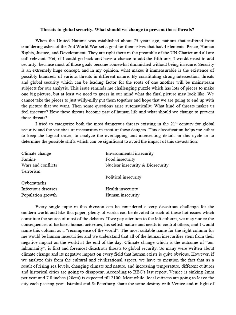 Threats To The Global Security | PDF | Climate Change | International ...