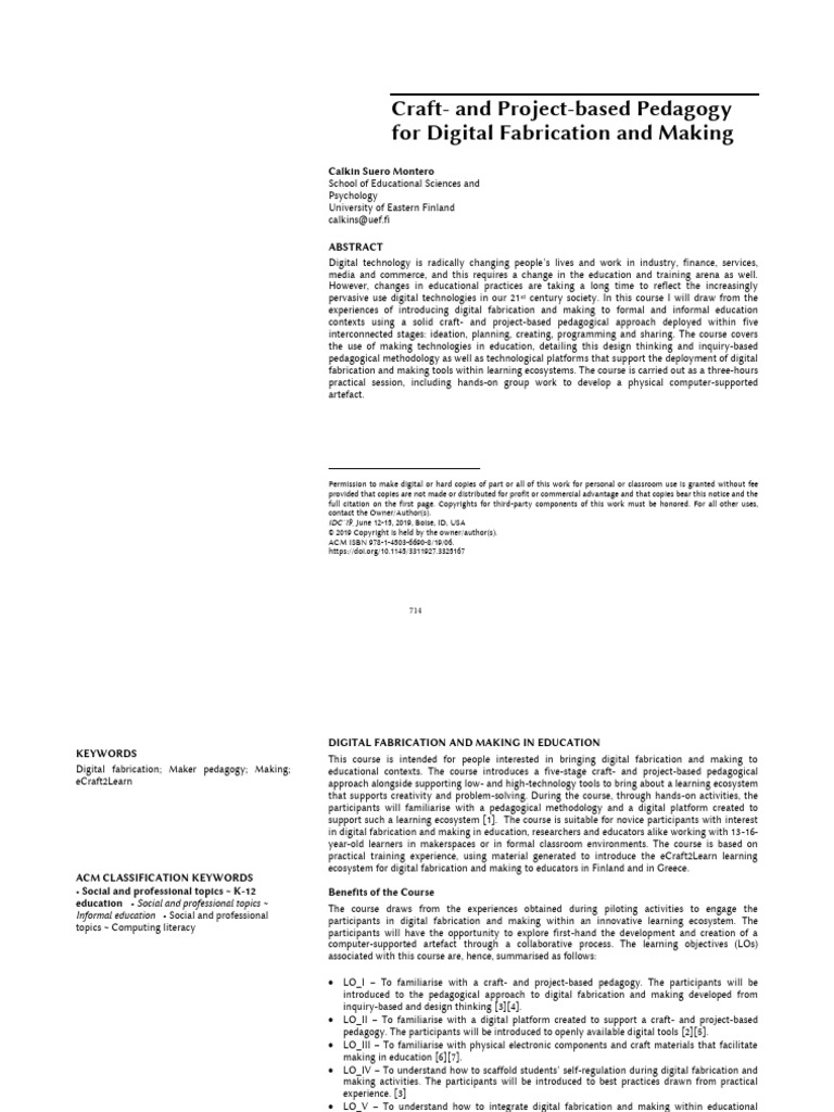 Craft - and Project-Based Pedagogy For Digital Fabrication and Making | PDF | Pedagogy | Project ...