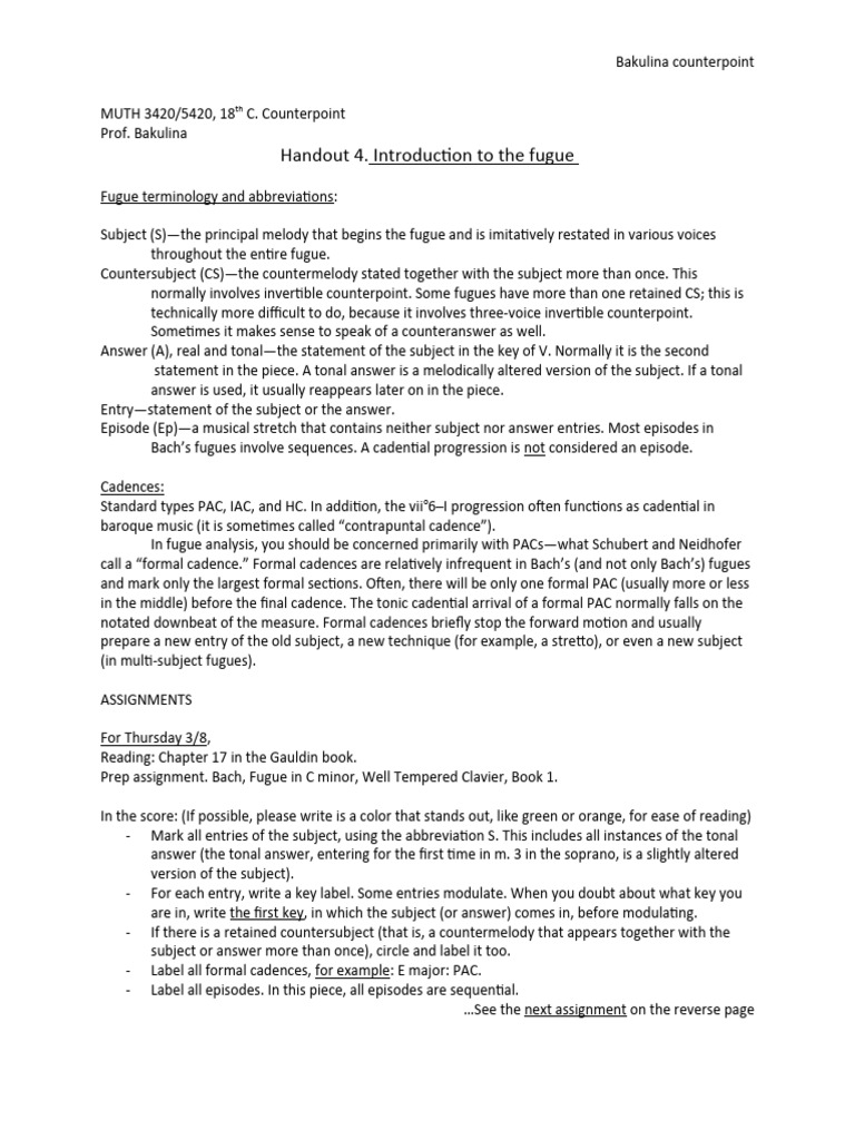 Handout 4 Intro To Fugue | Download Free PDF | Classical Music | Musical Compositions