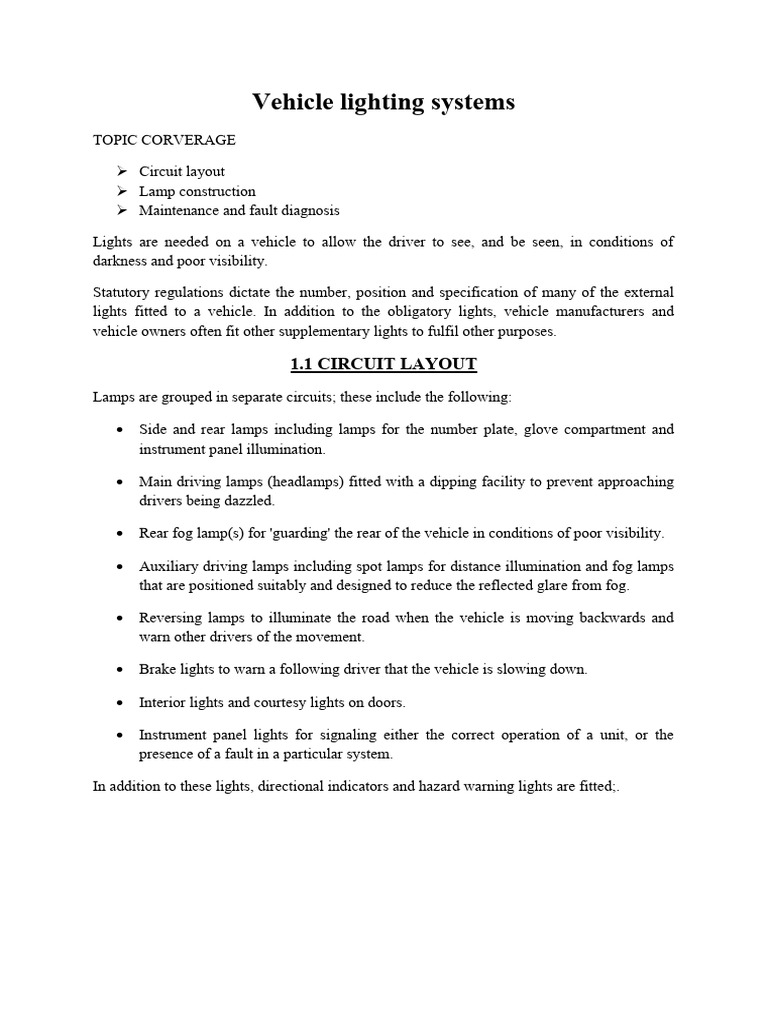 Vehicle Lighting Systems | PDF | Headlamp | Incandescent Light Bulb