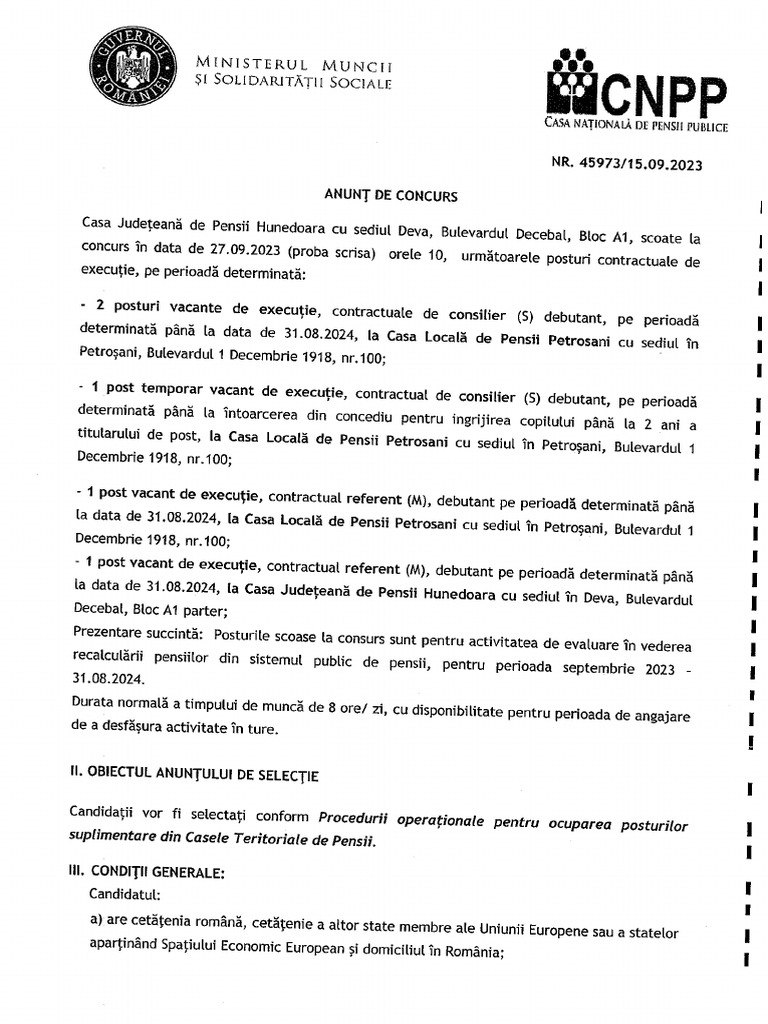Anunt Concurs | PDF