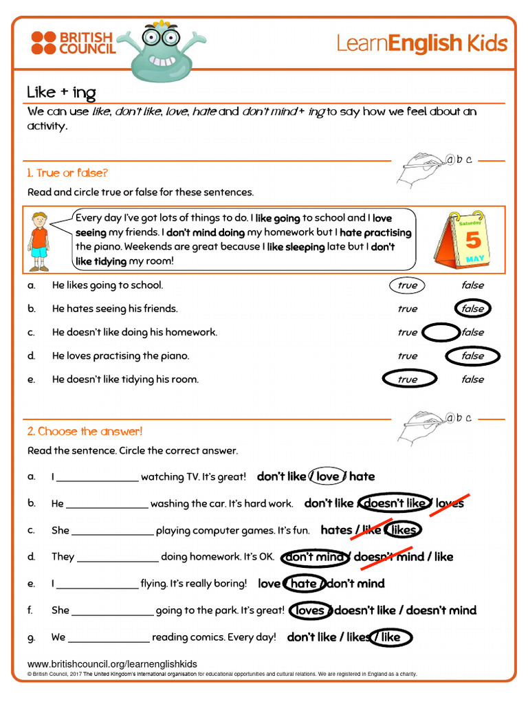 Grammar Practice Like Ing Worksheet | PDF
