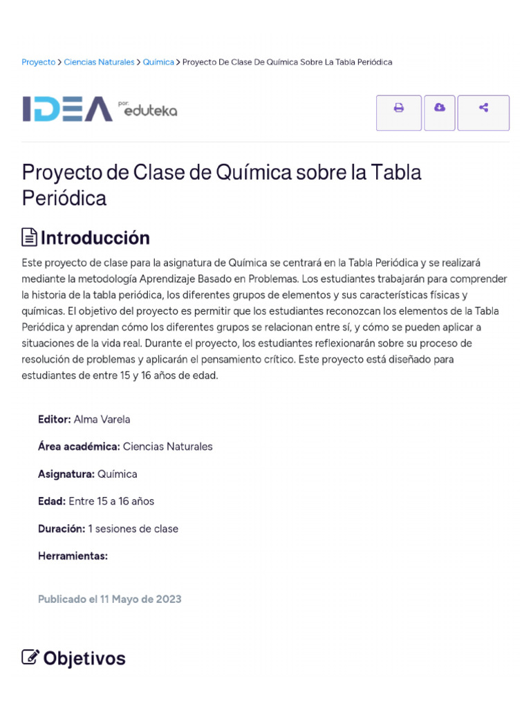 Proyecto de Clase de Química Sobre La Tabla Periódica | PDF