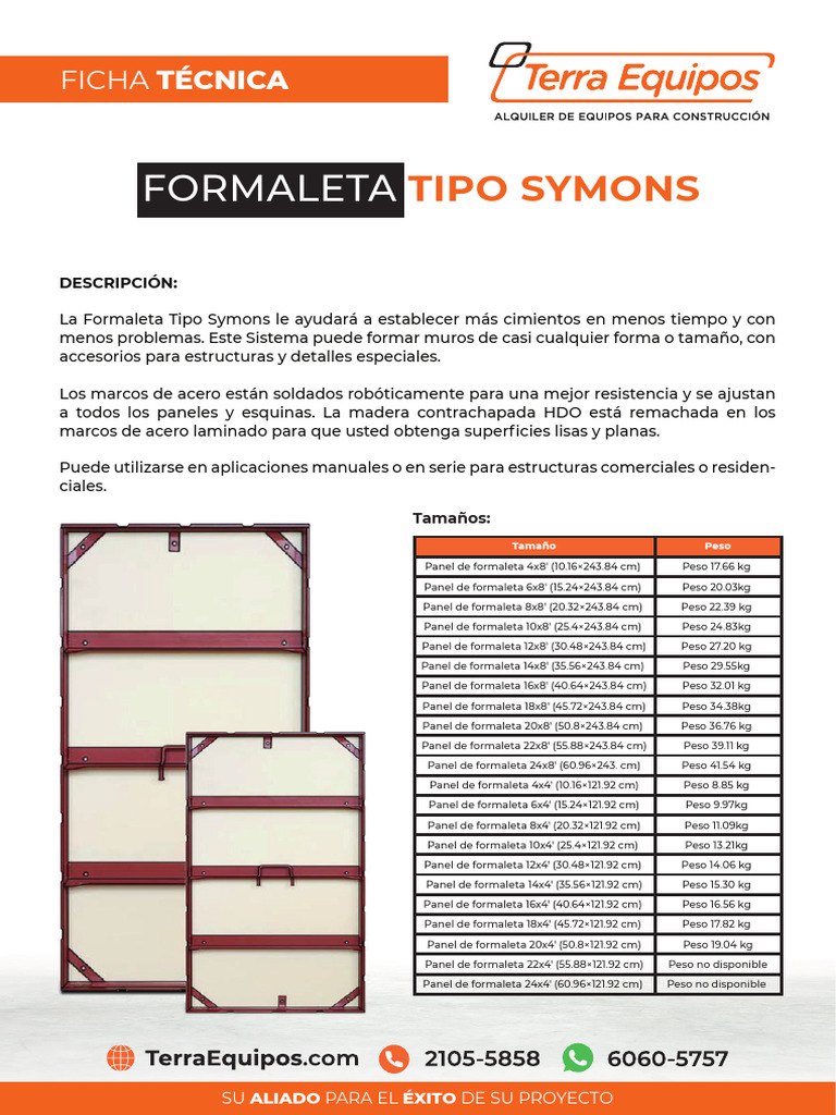 Ficha Técnica Formaleta Tipo Symons | PDF