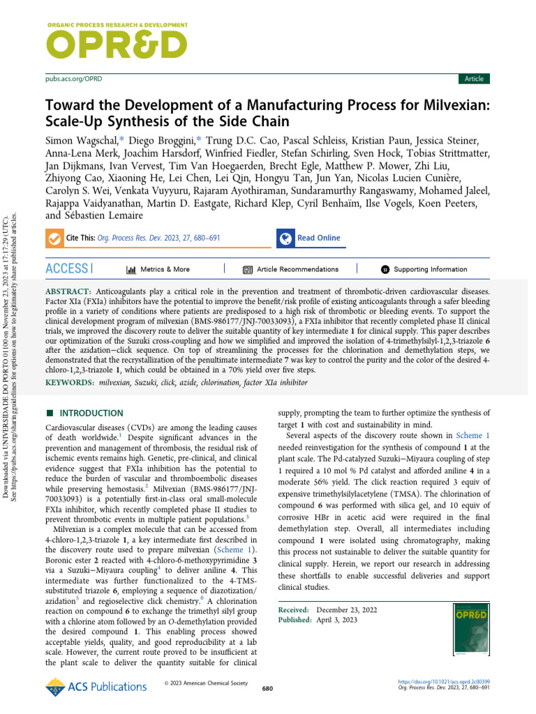 Wagschal-Et-Al-2023-Toward-The-Development-Of-A-Manufacturing-Process-For-Milvexian-Scale-Up ...