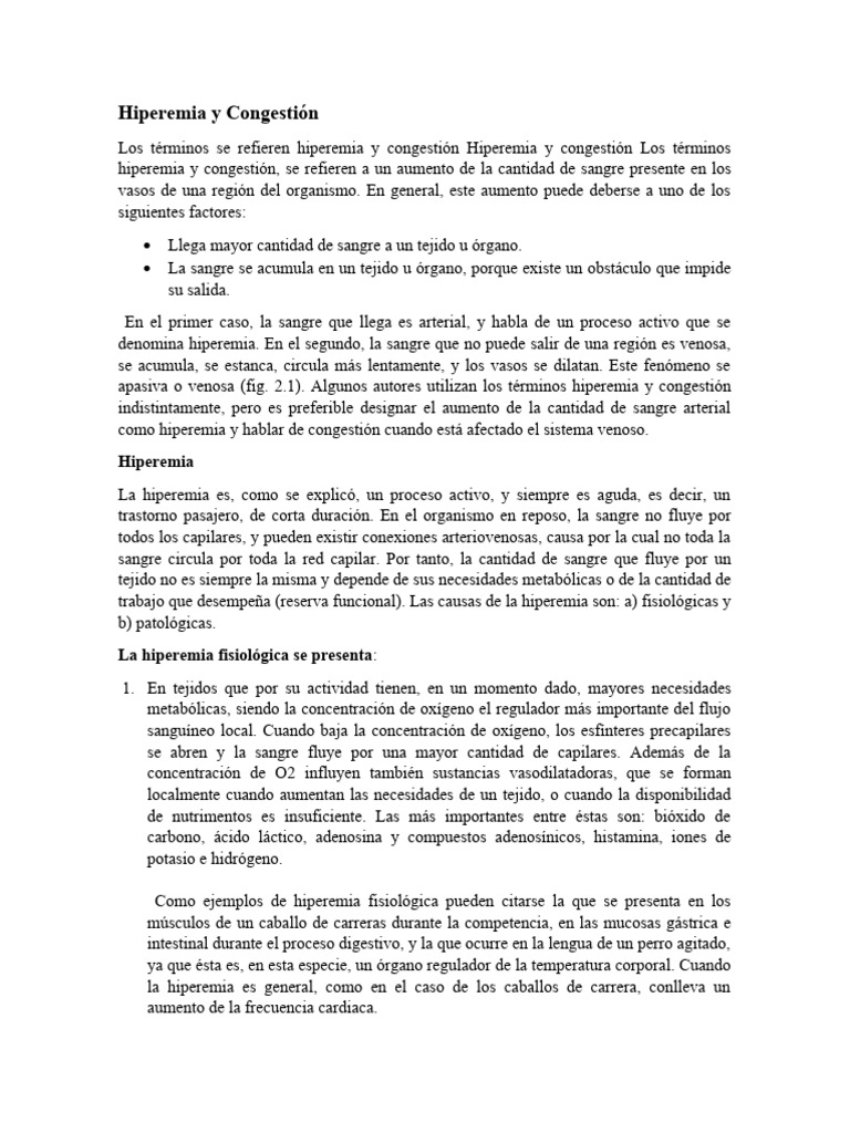 Hiperemia y Congestión | PDF | Capilar | Sangre