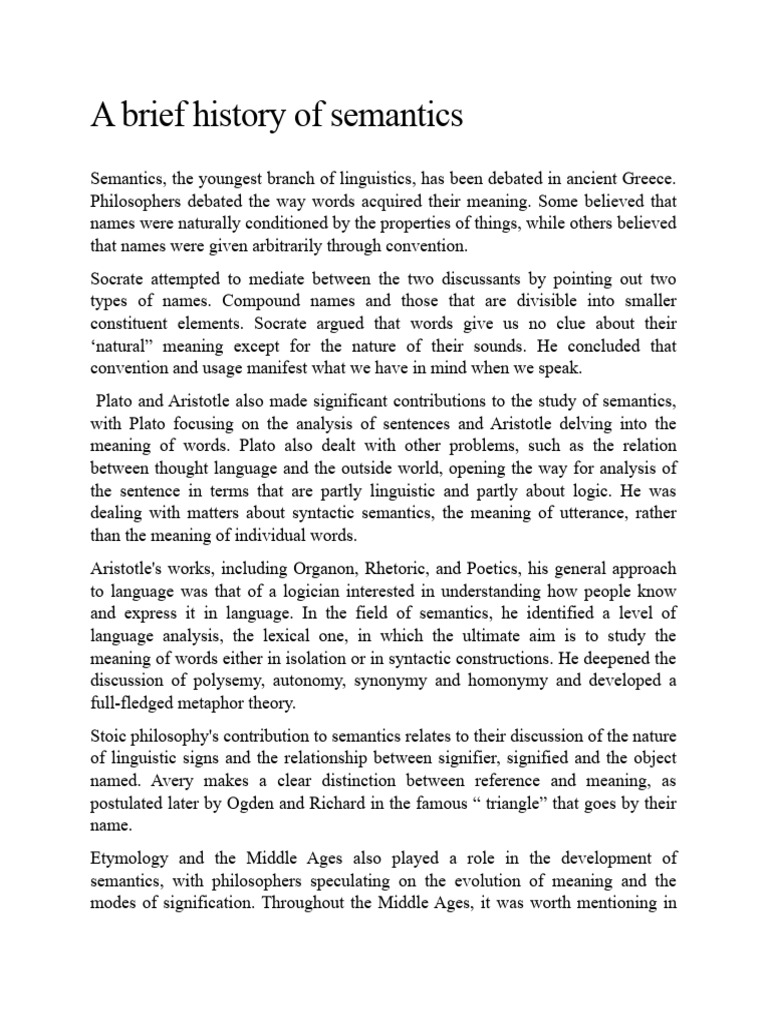 A Brief History of Semantics | PDF | Linguistics | Plato