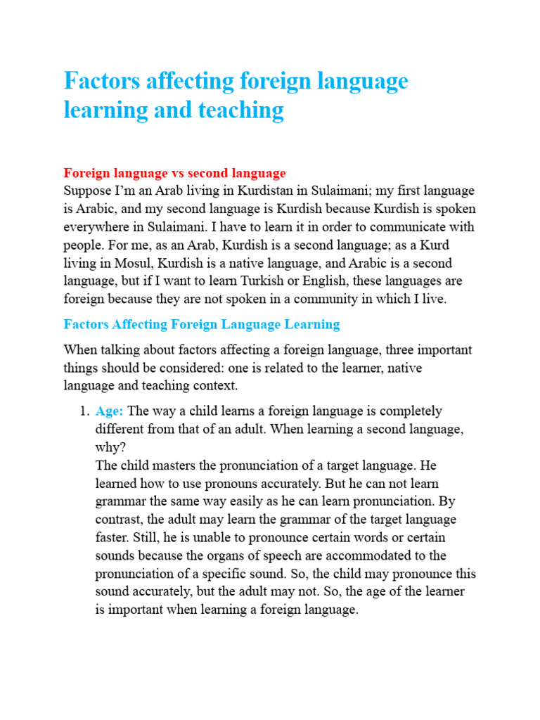 Factors Affecting Foreign Language Learning and Teachin1 | PDF | Second Language | Foreign Language