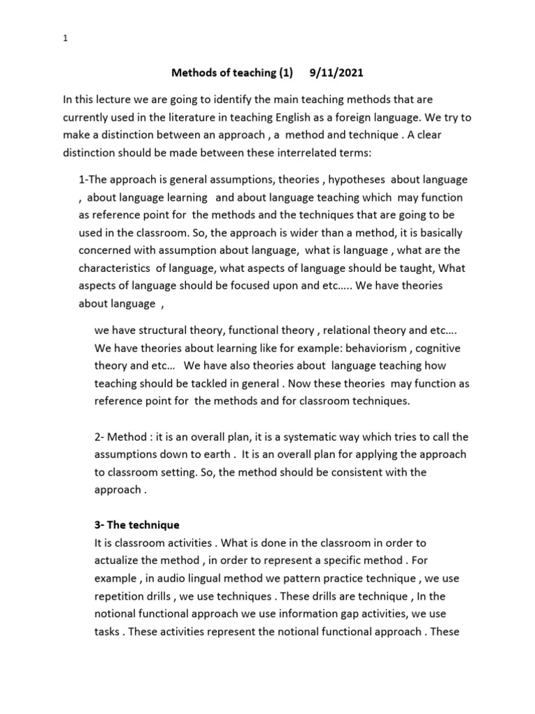Methods of Teaching 1 | PDF | Linguistics | Cognition