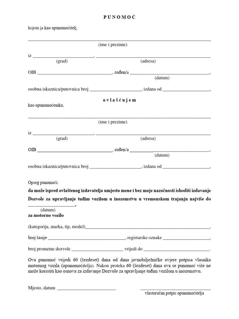 Punomoc Fizicka Osoba | PDF