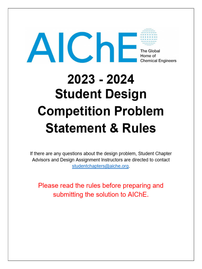2024 - AIChE SDC Problem Statement & Rules - Re-Release - FINAL | PDF ...