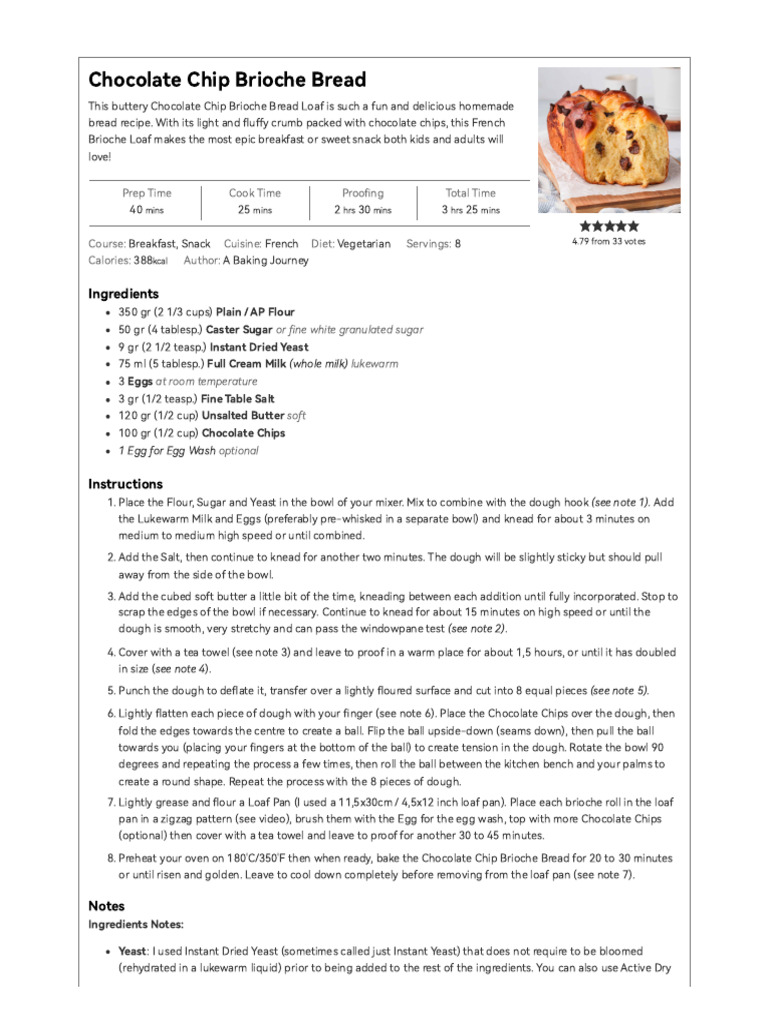 Chocolate Chip Brioche Bread - A Baking Journey | PDF | Breads | Dough