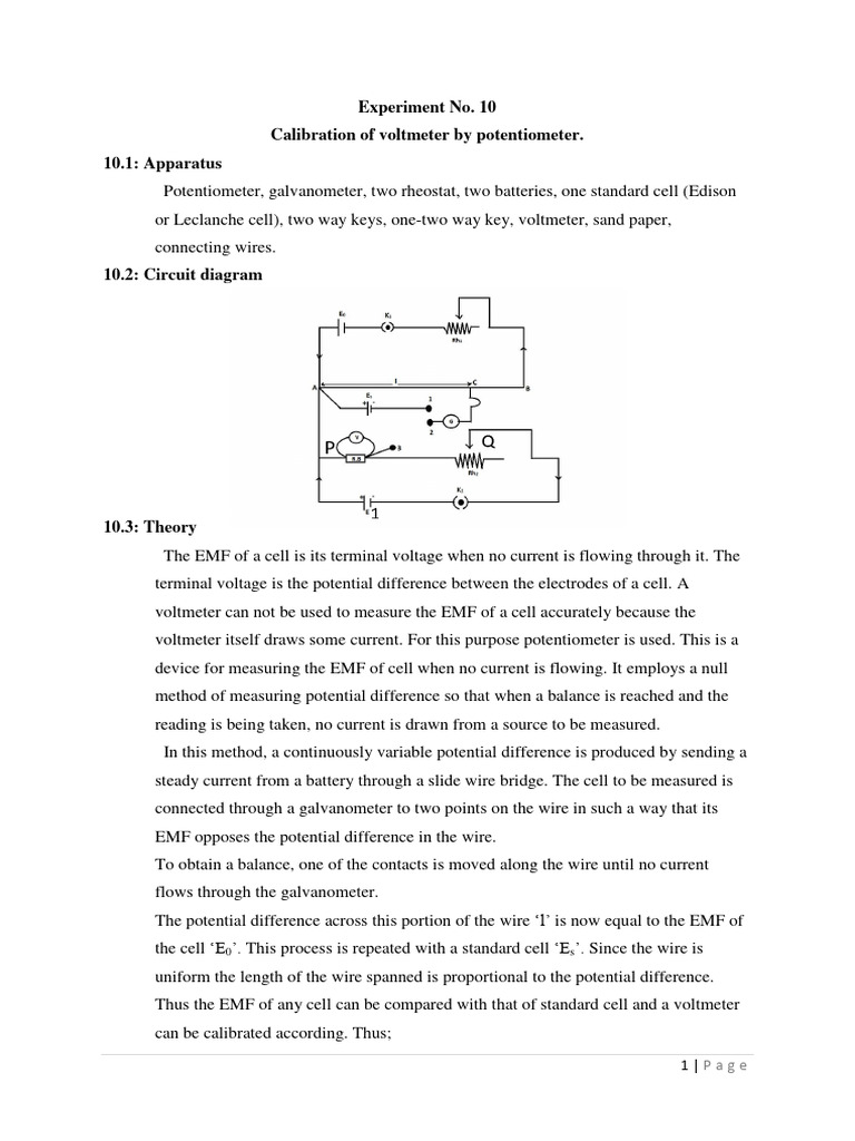 Calibration Of Voltmeter By Potentiometer Pdf Voltage Metrology