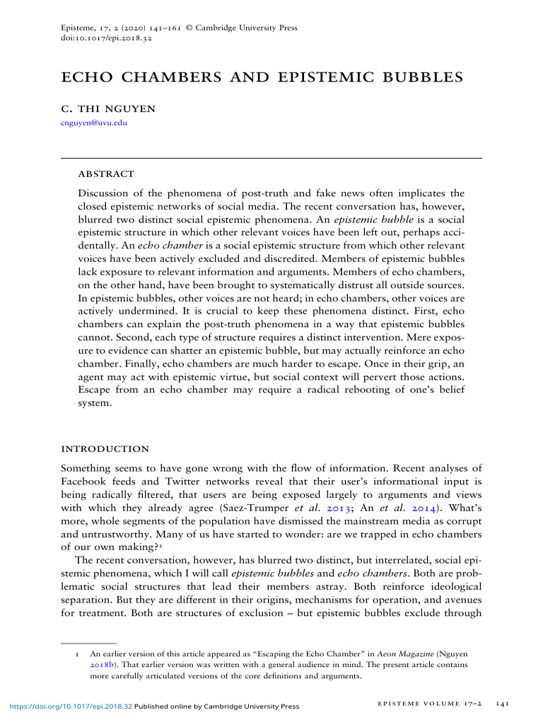 Distinguishing Echo Chambers and Bubbles | PDF | Epistemology
