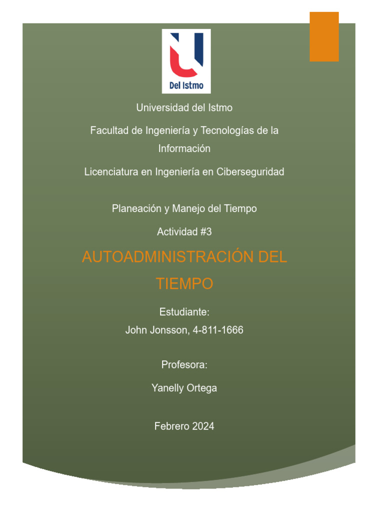 Planeación y Manejo del Tiempo - Actividad #3 | PDF | Planificación | Gestión del tiempo