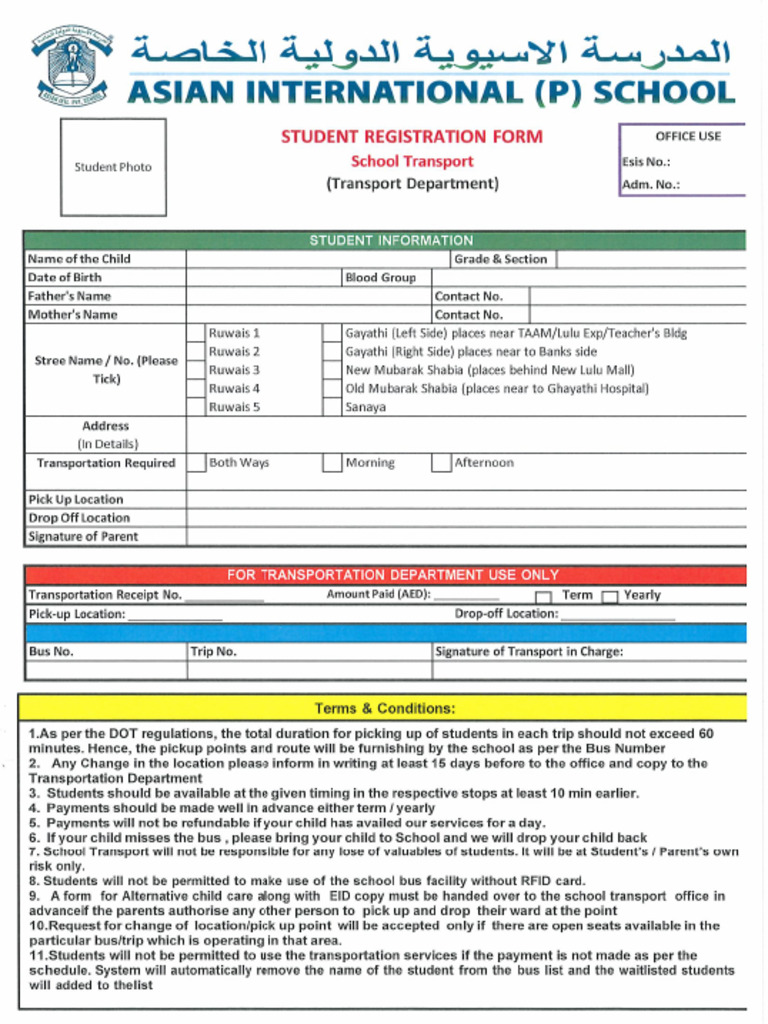 School Bus Registration Form& Parent Responsibilty Form | PDF