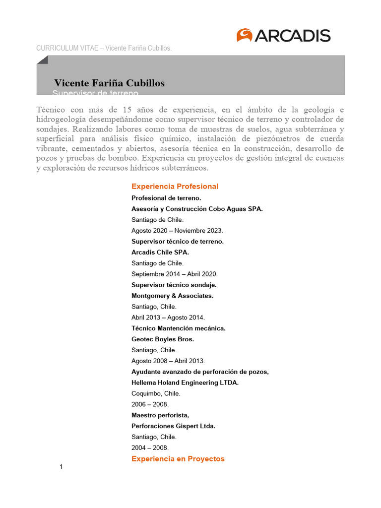 Formato CV Arcadis Vicente Fariña | PDF | Microsoft Office | Hidrología