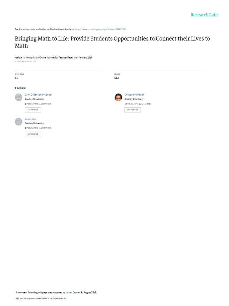 Bringing Math To Life Provide Students Opportuniti | PDF | Teaching ...