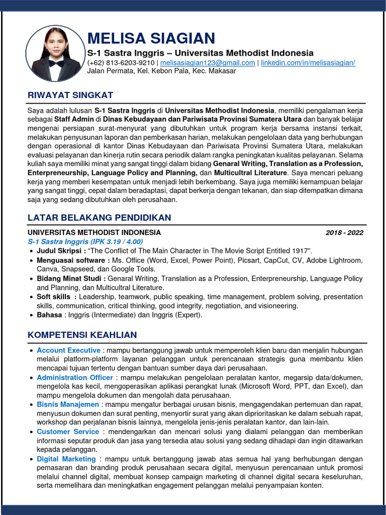 CV - Melisa Siagian-Dikompresi | PDF | Karier & Perkembangan