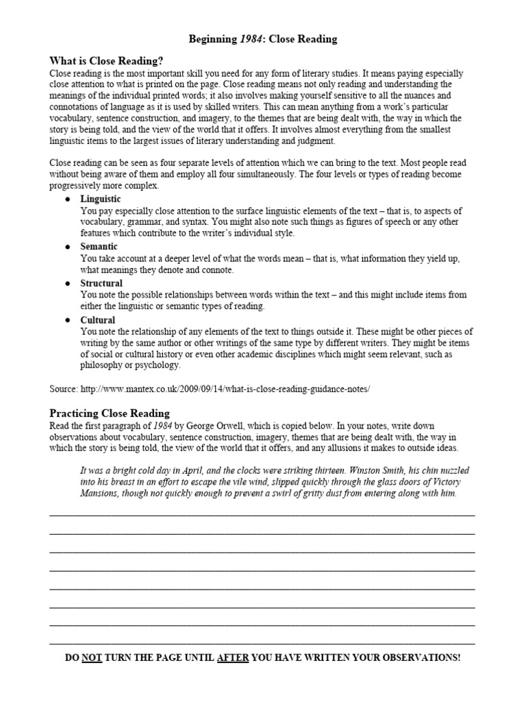Close Reading of 1984's Opening Sentences | PDF | Linguistics | Word