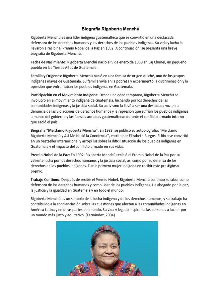 Biografía de Rigoberta Menchú | PDF | Ciencias sociales | Historia