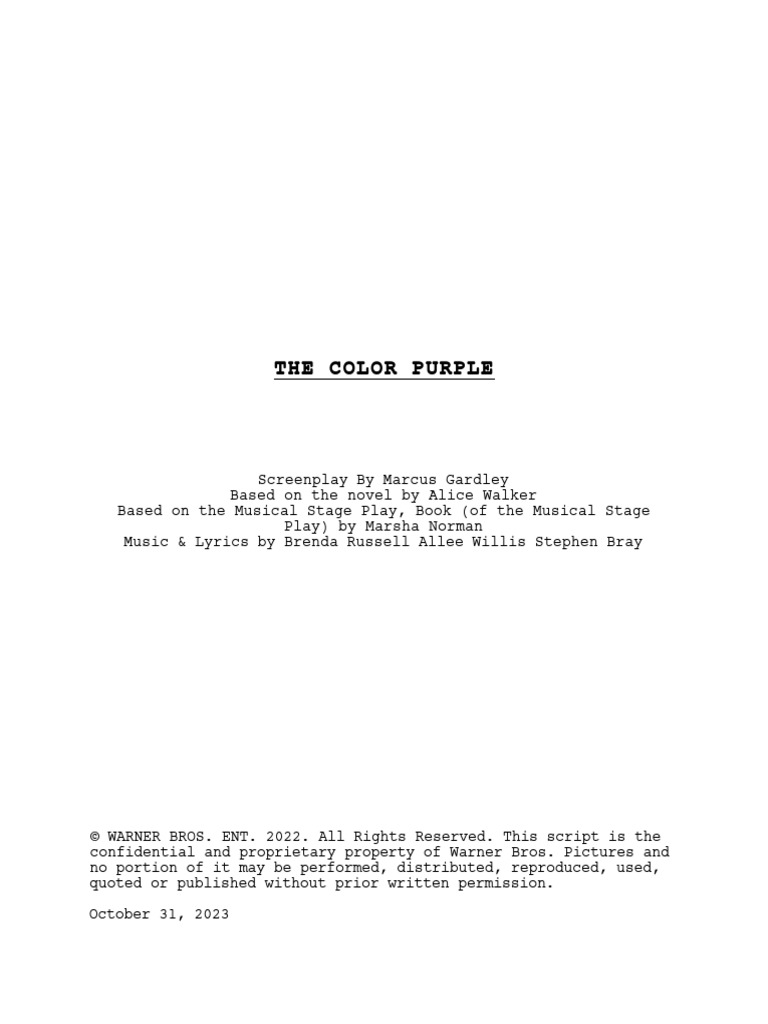 The Color Purple Read The Screenplay | PDF | Bedroom | Bathroom