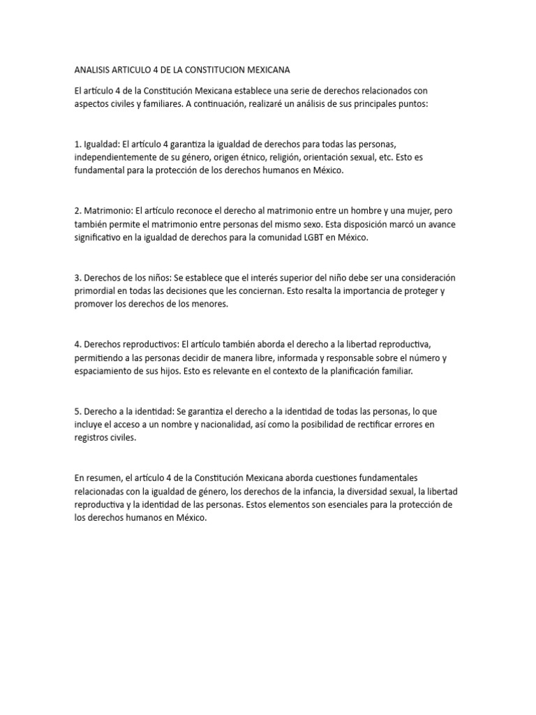Analisis Articulo 4 de La Constitucion Mexicana | PDF