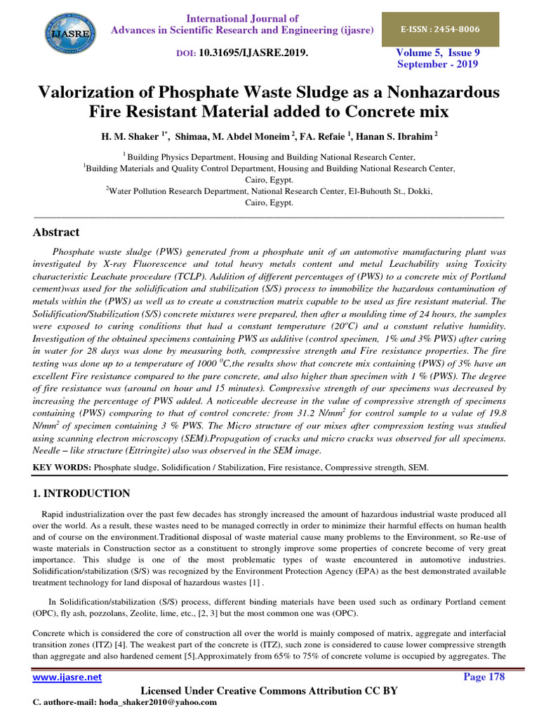 Valorization of Phosphate Waste Sludge As A Nonhazardous Fire Resistant Material Added To ...