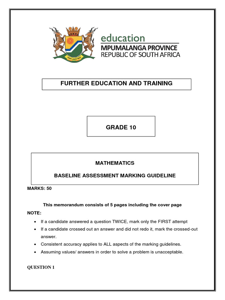 MG Grade 10 Baseline Assessment Term 1 | PDF | Mathematics | Numbers