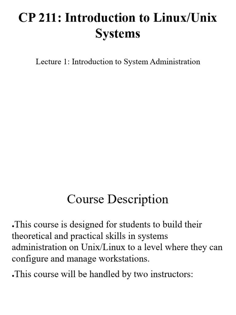 CP 211 Lecture 1 Introduction To System Administration | Download Free ... CP 211 Lecture 1 Introduction To System Administration | Download Free ...