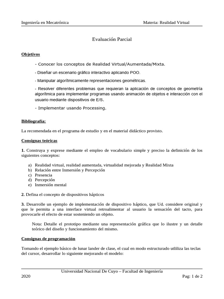 RV 2020 PrimerParcial | PDF | Realidad virtual | Realidad aumentada