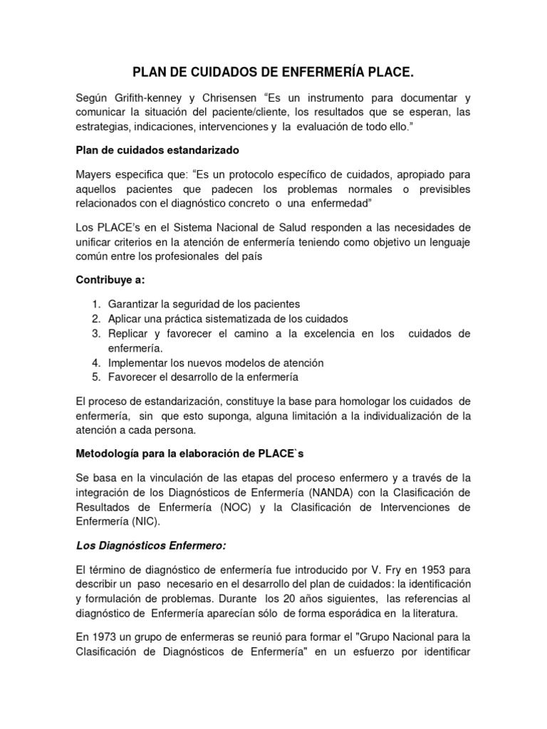 Plan de Cuidados de Enfermer - A Place | PDF