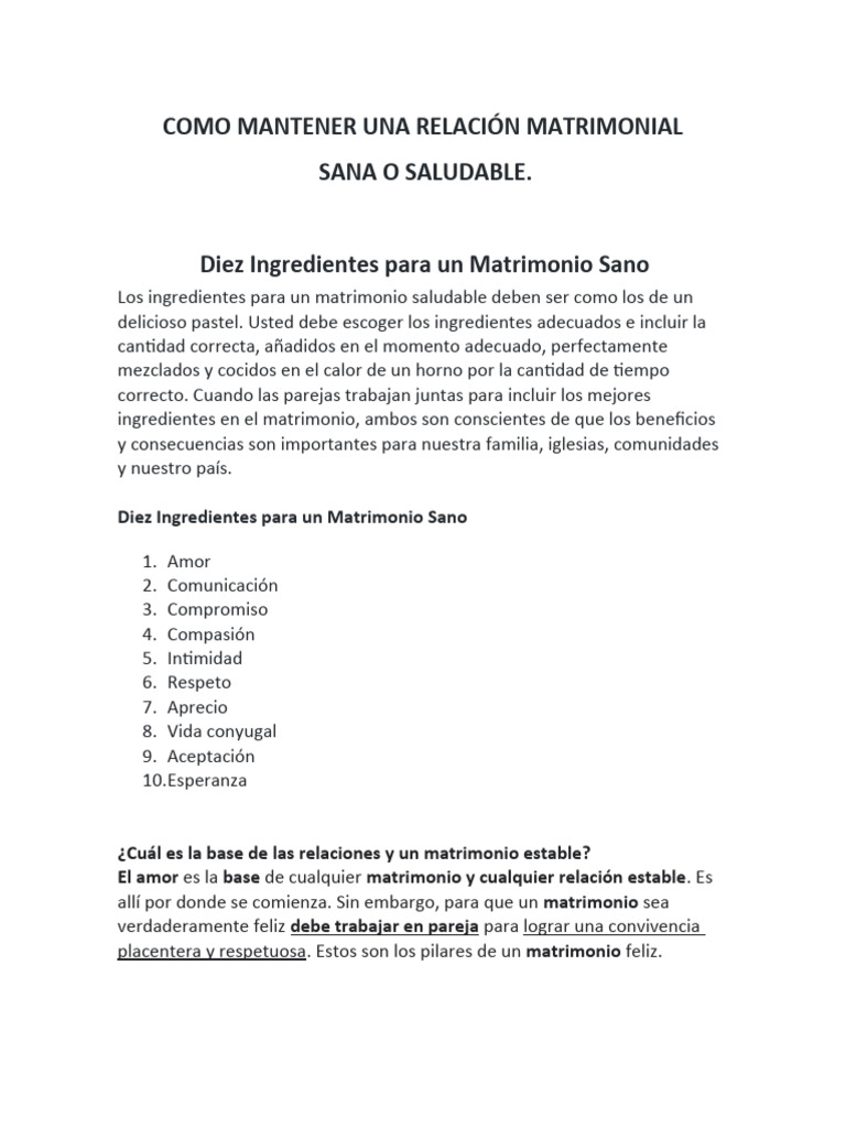 Como Mantener Una Relación Matrimonial Sana o Saludable | PDF | Amor ...
