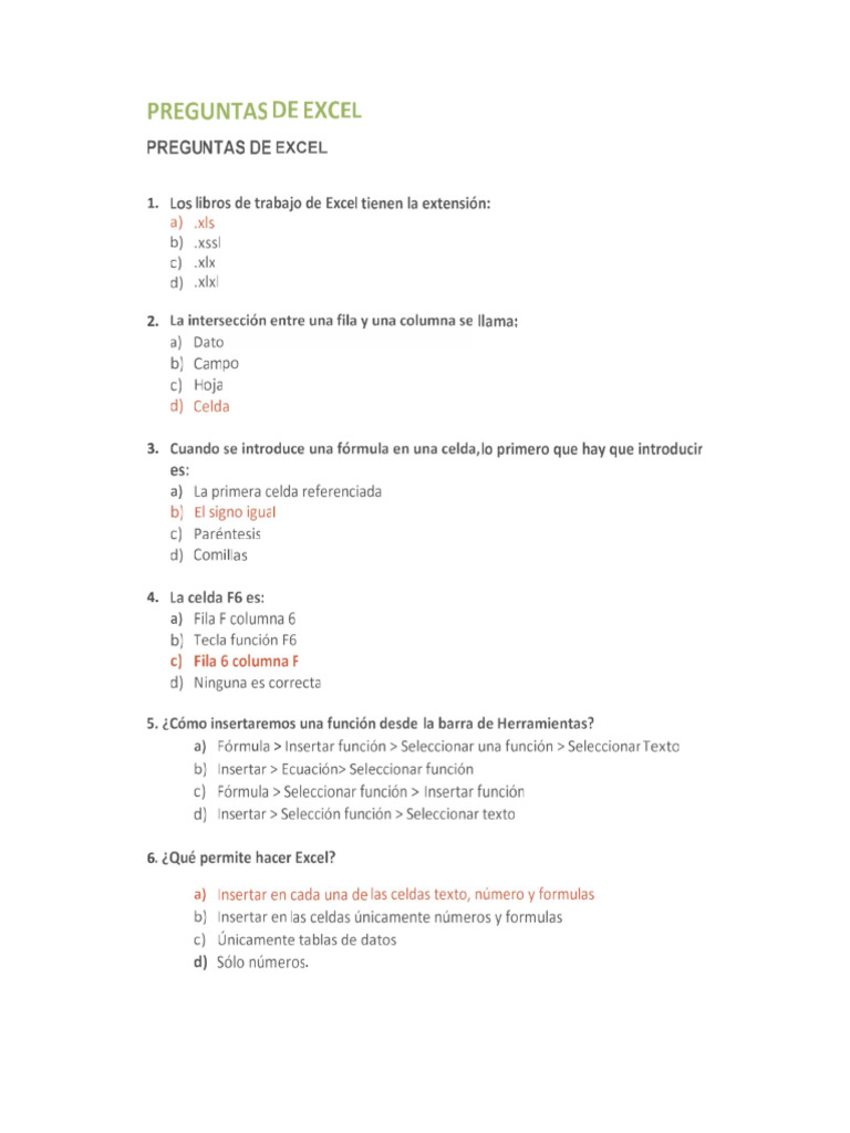 Preguntas de Excel | PDF