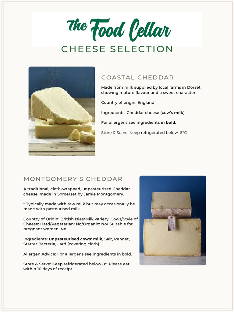 Jan 2024 The Foooood Cellar Cheese Selection | PDF | Cheese | Cheddar Cheese