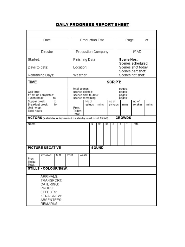 Daily Progress Report Sheet