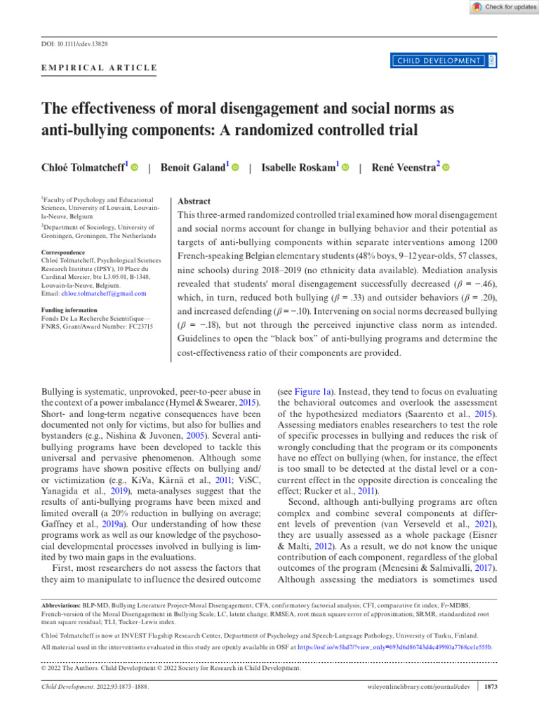 Child Development - 2022 - Tolmatcheff - The Effectiveness of Moral ...